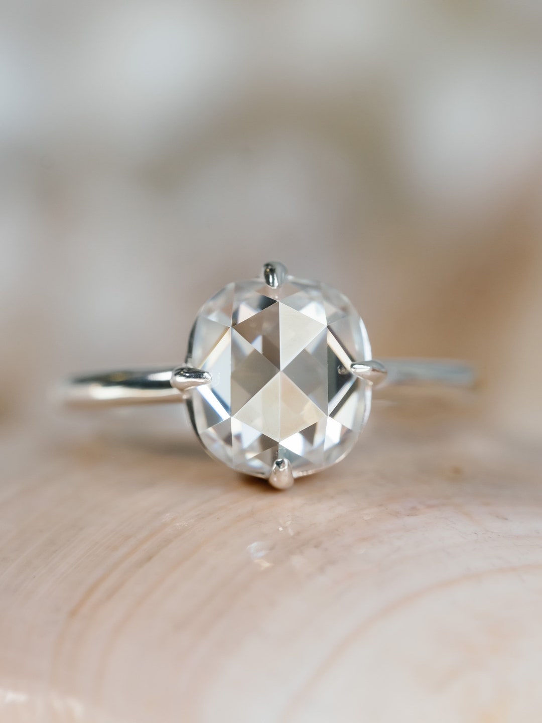 Antique Rose Cut Moissanite Ring, Cushion Cut Moissanite, Compass ...