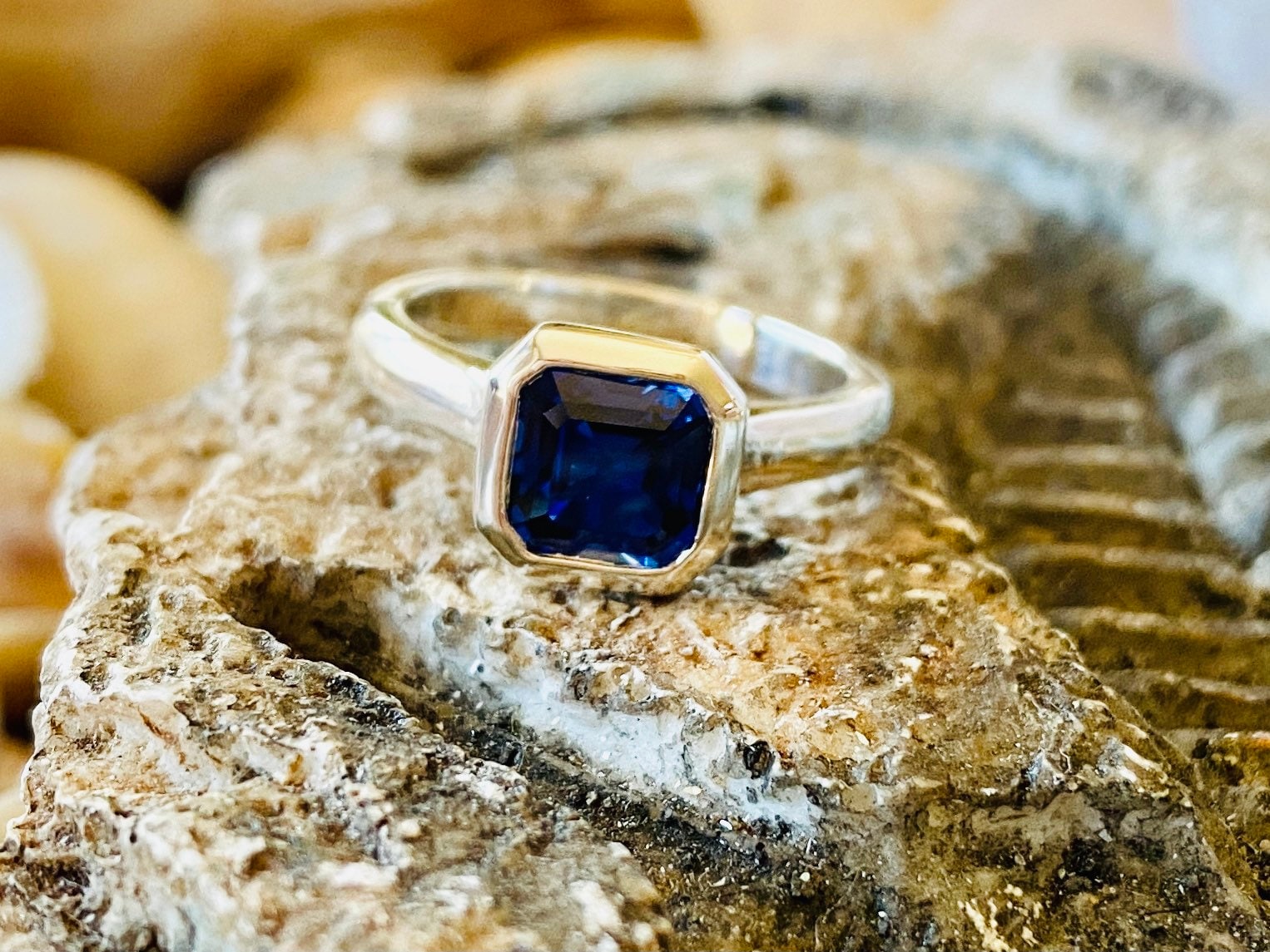 Gold Sapphire Ring Asscher Cut Sapphire Engagement Ring | Etsy