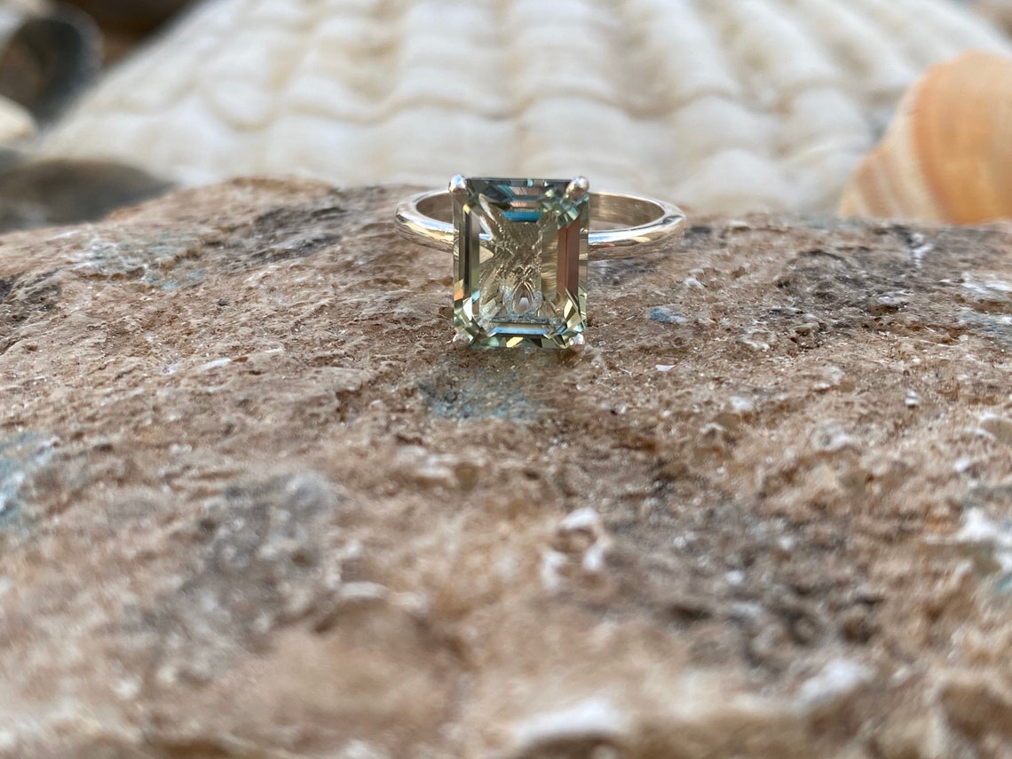 Prasiolite Ring Green Amethyst Ring Emerald Cut Prasiolite - Etsy