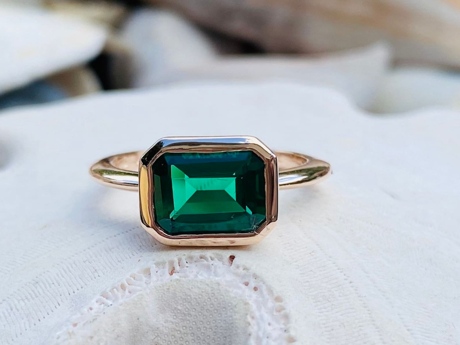 14k Gold Emerald Ring East West Setting Emerald Engagement - Etsy