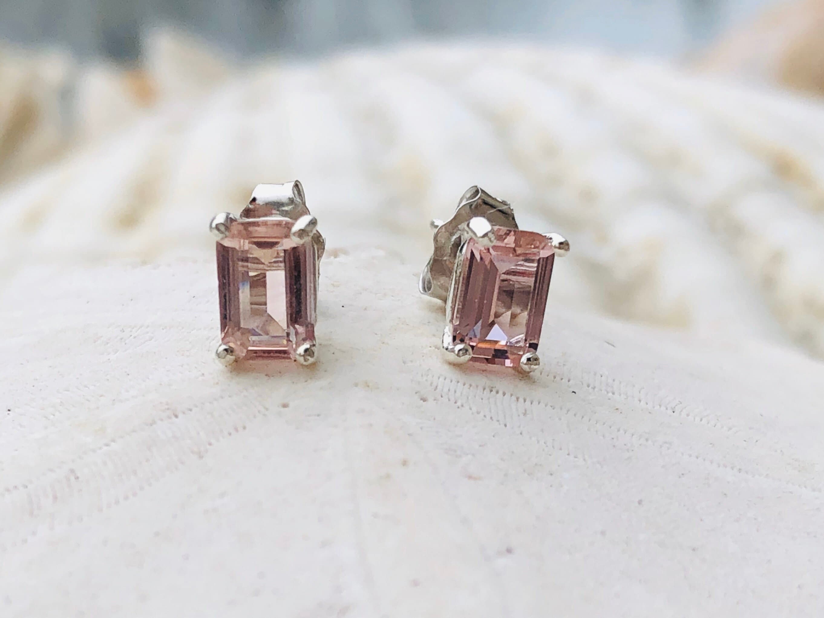Emerald Cut Morganite Earrings Morganite Stud Earrings Gold | Etsy