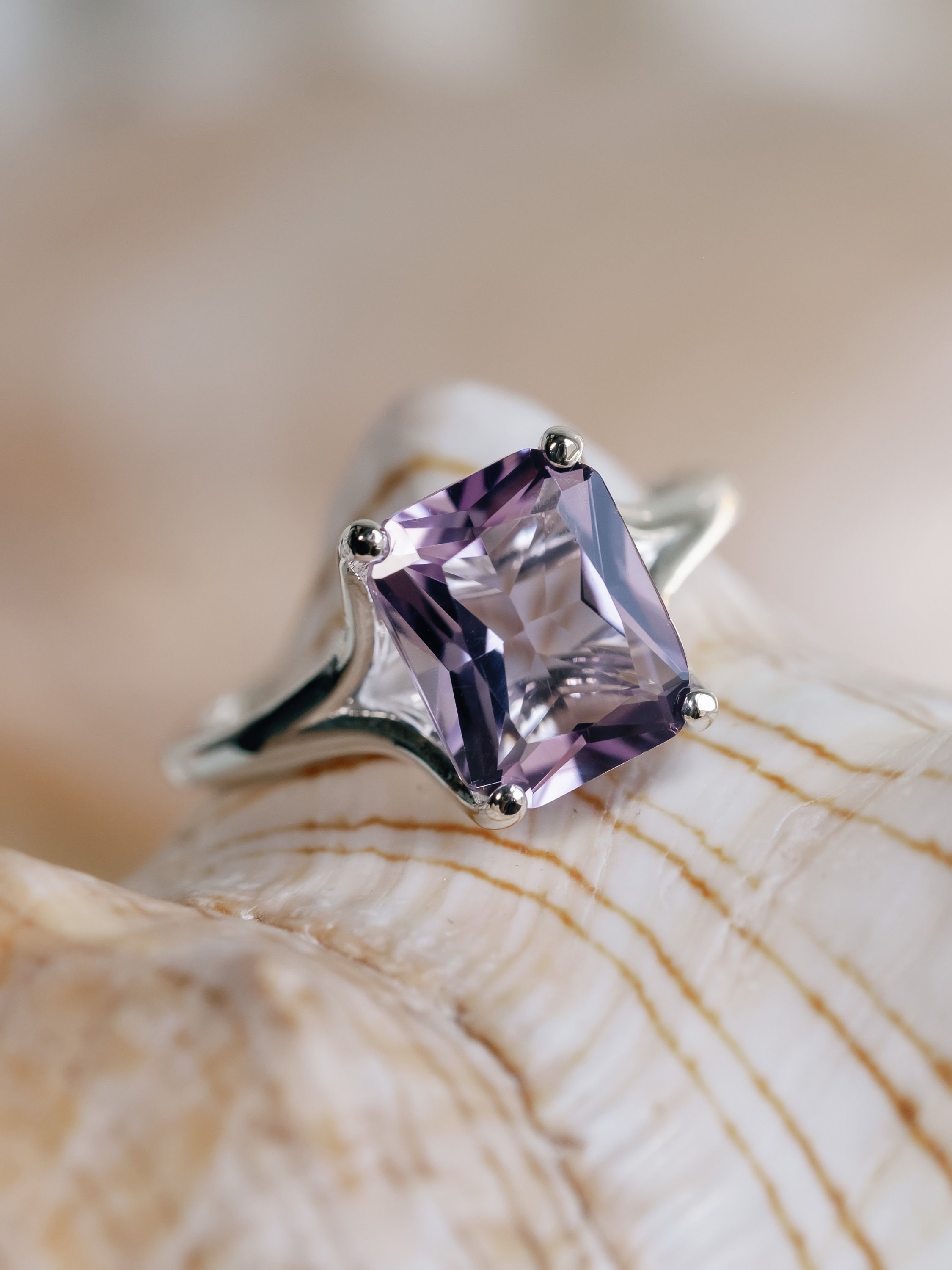 14k Rose De France Amethyst Ring, Radiant Cut Amethyst Ring, Sterling ...