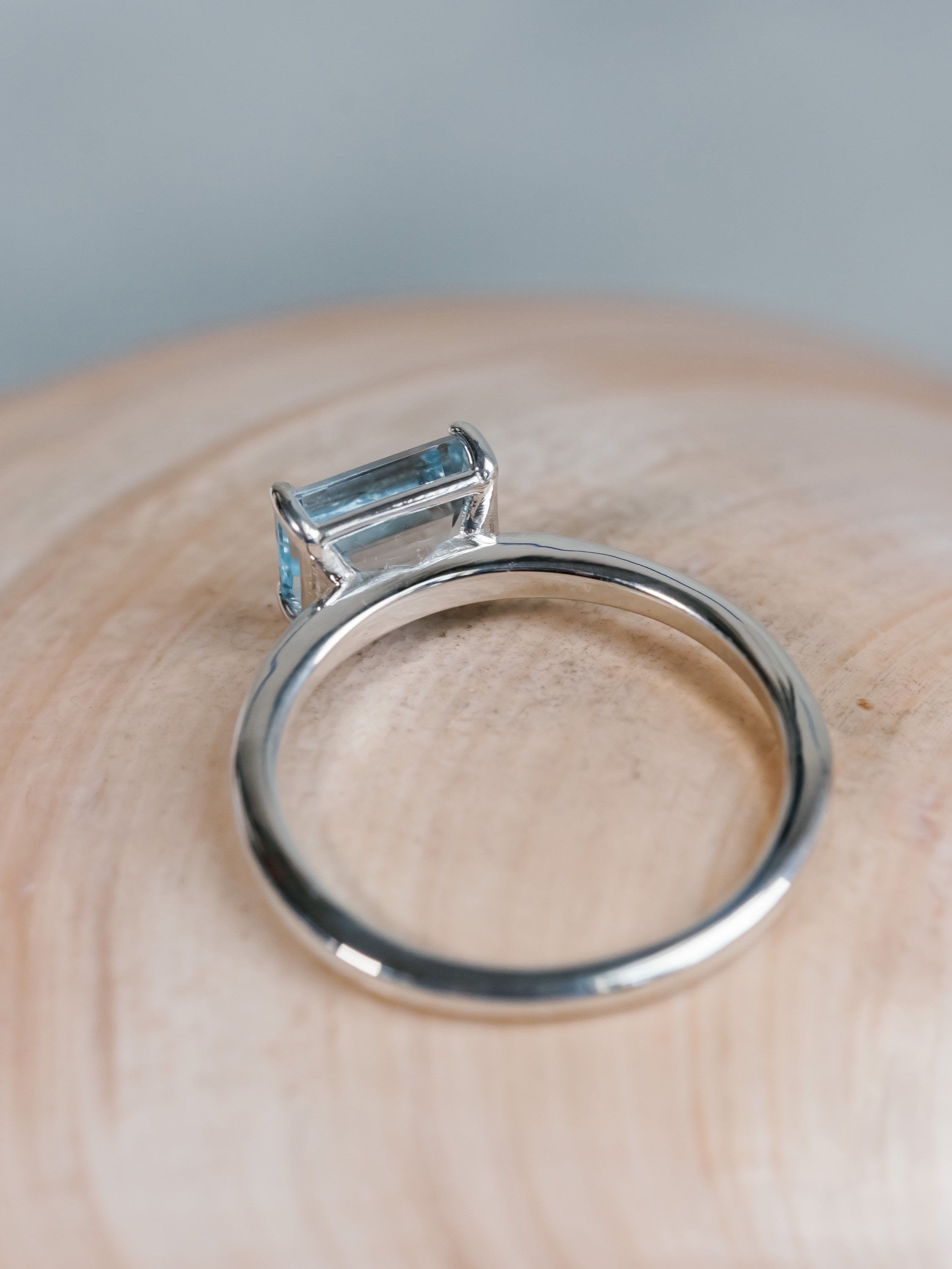 14k Sky Blue Topaz Ring, Natural Blue Topaz Ring, Emerald Cut Blue ...