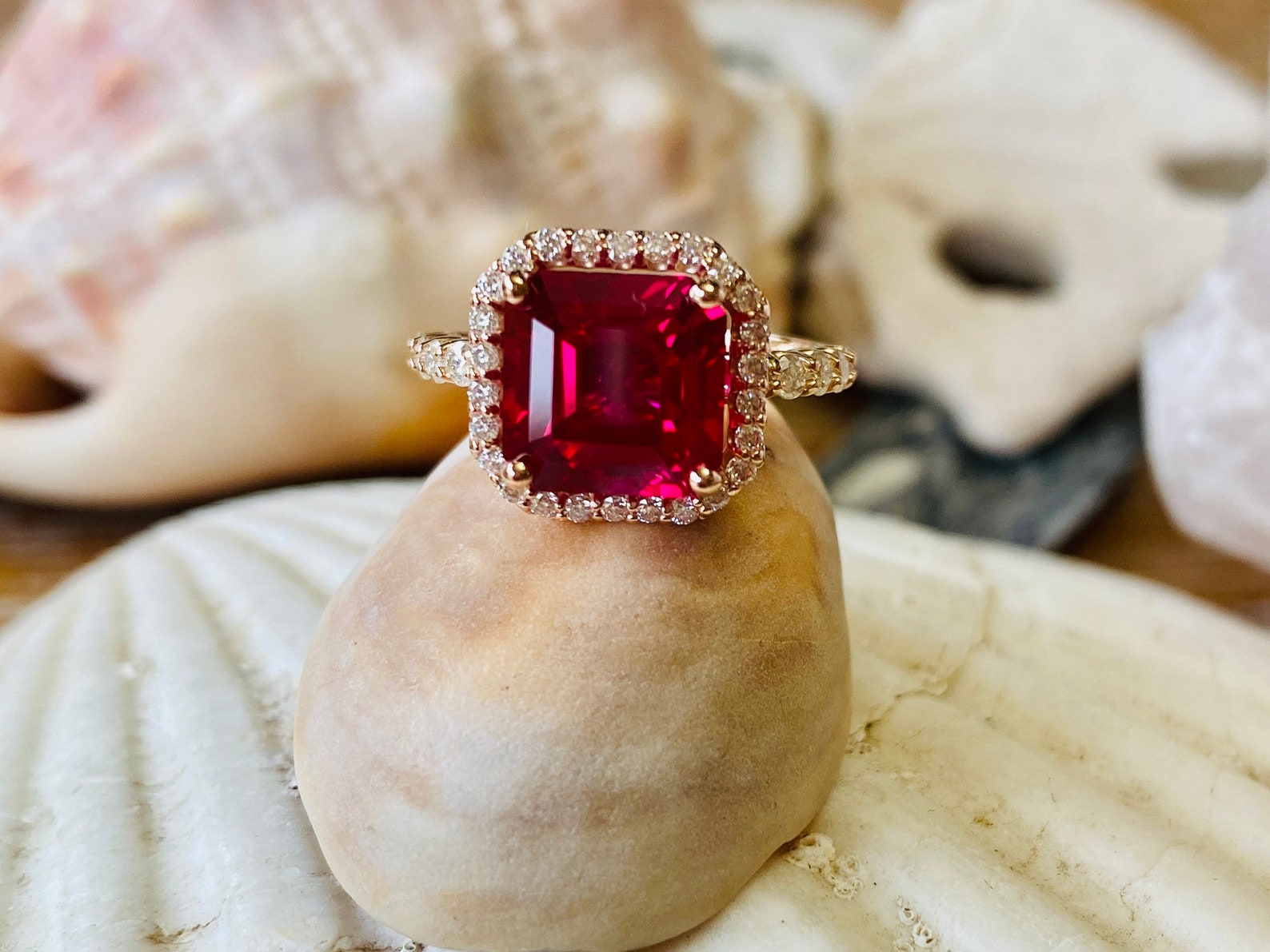 Asscher Cut Ruby Engagement Ring Moissanite Engagement Ring | Etsy