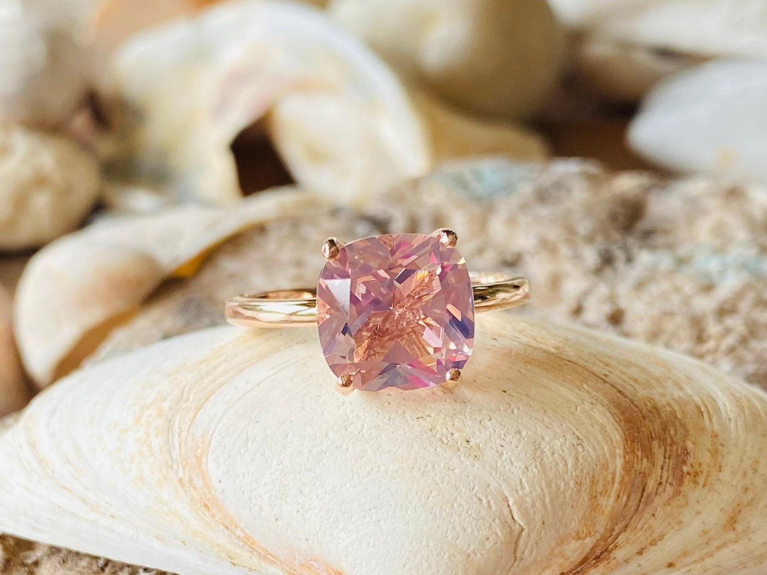 Cushion Cut Solitaire Morganite Ring Morganite Engagement | Etsy