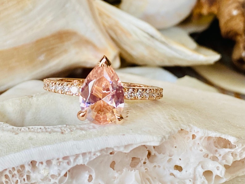 14k Pear Cut Morganite Ring Morganite Engagement Ring Pave - Etsy