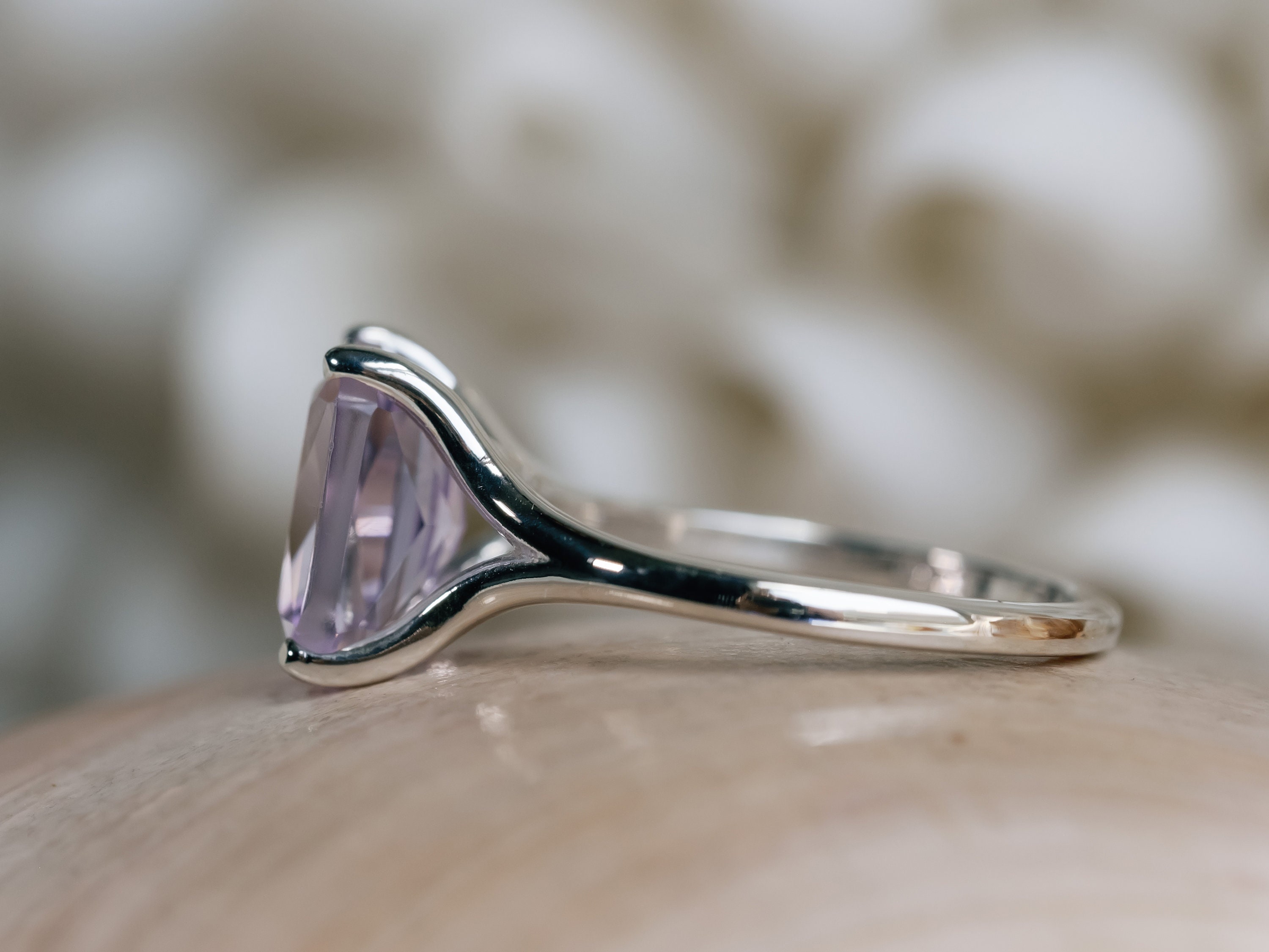 14k Rose De France Amethyst Ring, Radiant Cut Amethyst Ring, Sterling ...