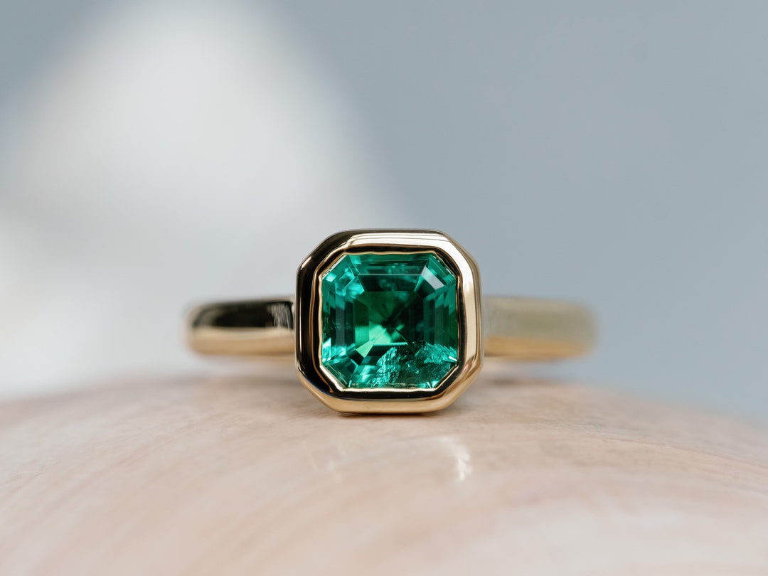 14k Asscher Cut Emerald Ring, Emerald Engagement Ring, Asscher Cut Ring ...
