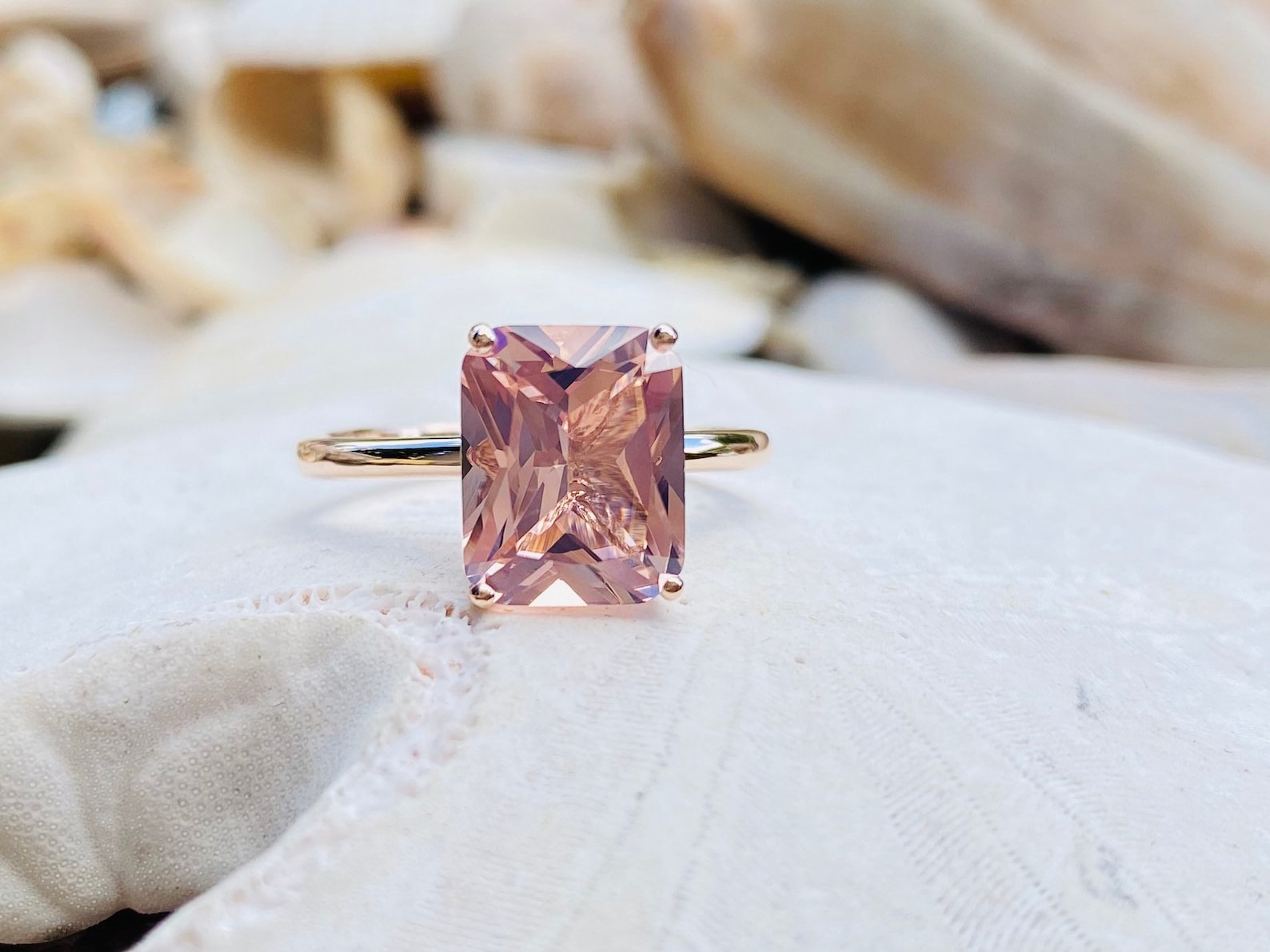 Radiant Cut Solitaire Morganite Ring Morganite Engagement - Etsy