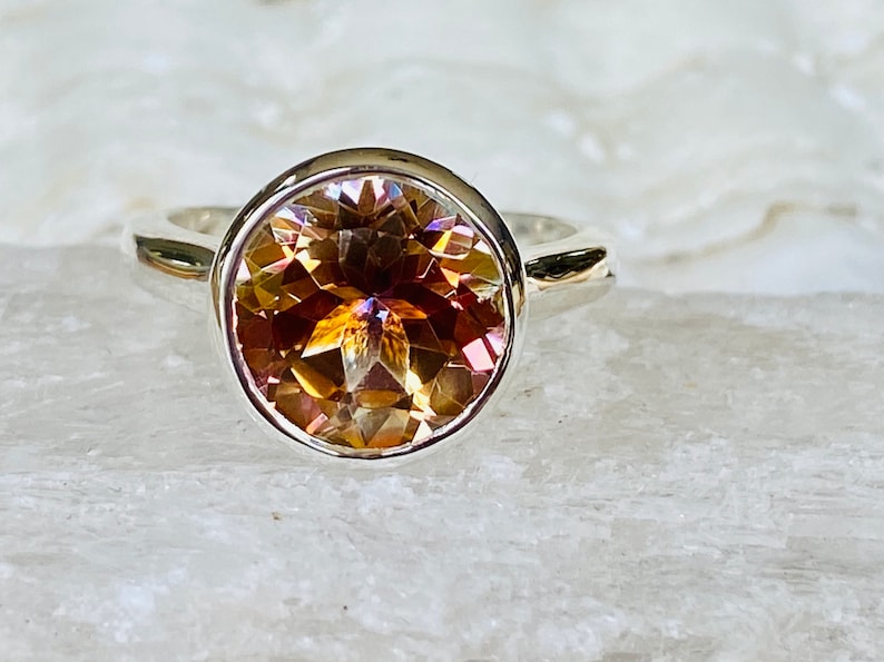 14k Round Sunrise Topaz Ring Large Sunrisetopaz Ring Sunrise - Etsy