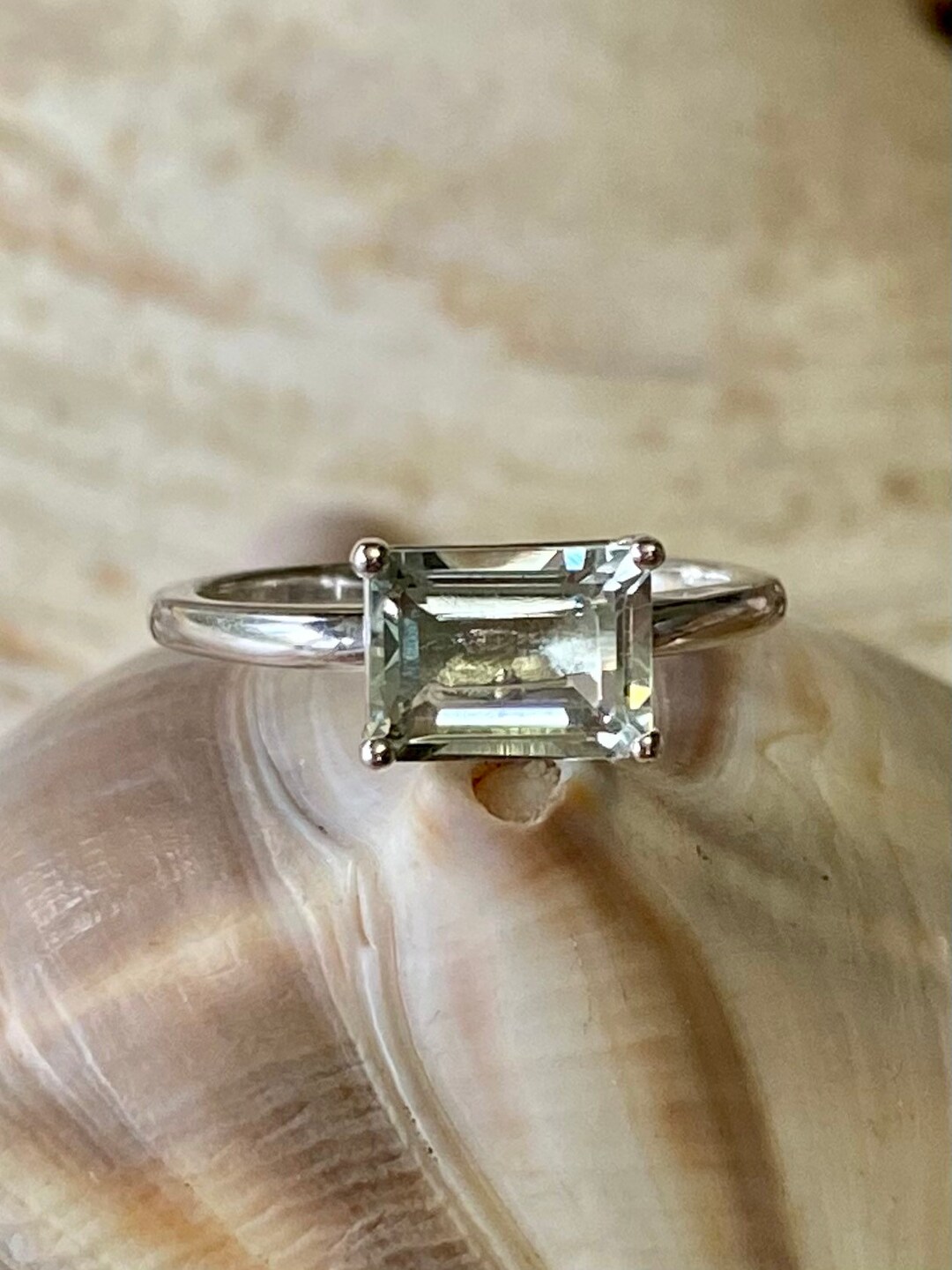 Prasiolite Ring, Green Amethyst Ring, Emerald Cut Prasiolite Ring, 2 ...