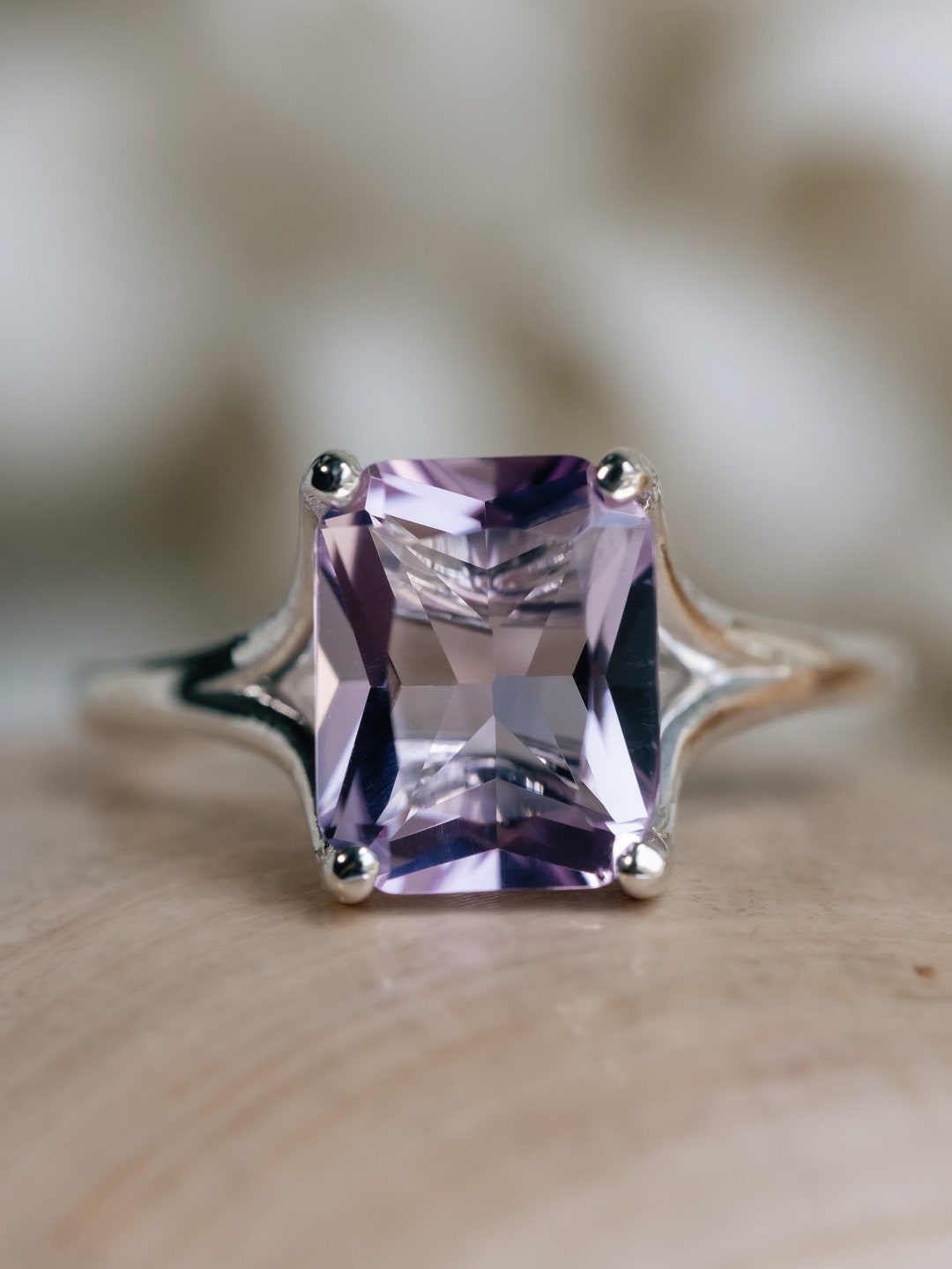 14k Rose De France Amethyst Ring, Radiant Cut Amethyst Ring, Sterling ...