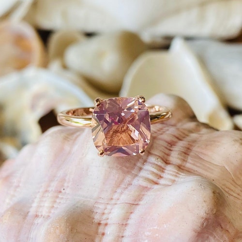 Morganite Ring Cushion Cut Ring Engagement Sterling Silver - Etsy
