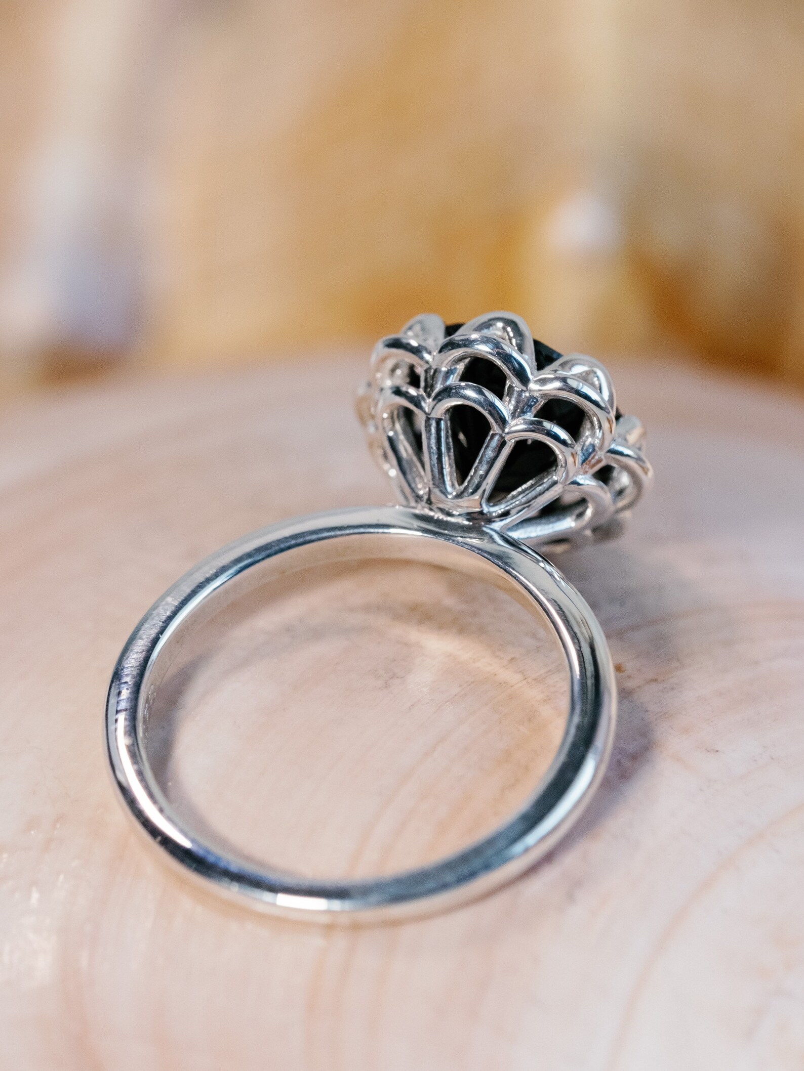 Large Black Spinel Ring, 14k Spinel Ring, Spinel and Silver Ring, Black ...