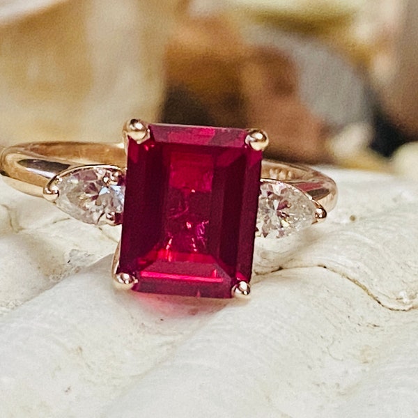 Emerald Cut Ruby Ring - Etsy