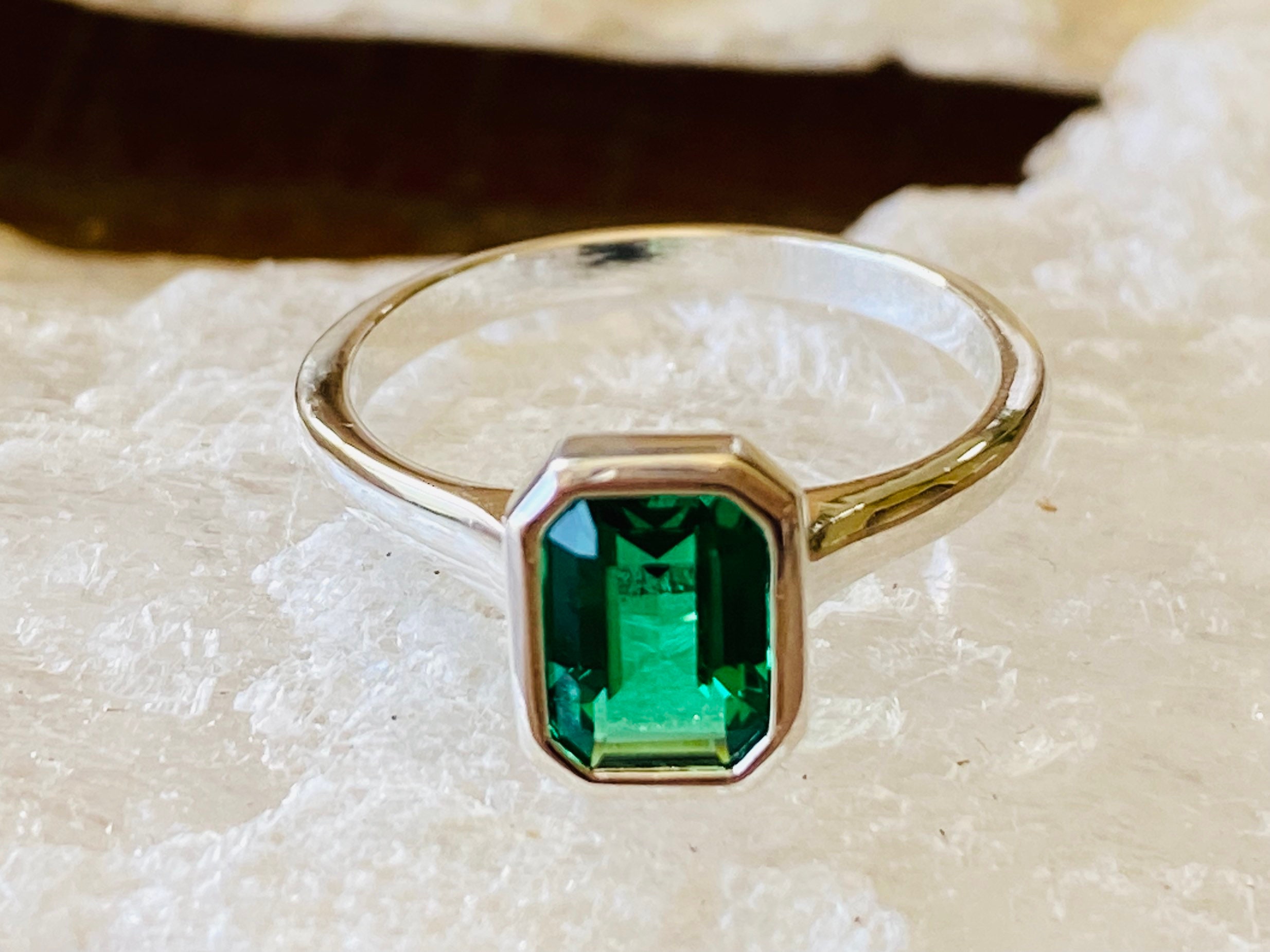 14k Gold Emerald Ring Green Emerald Engagement Ring Emerald | Etsy