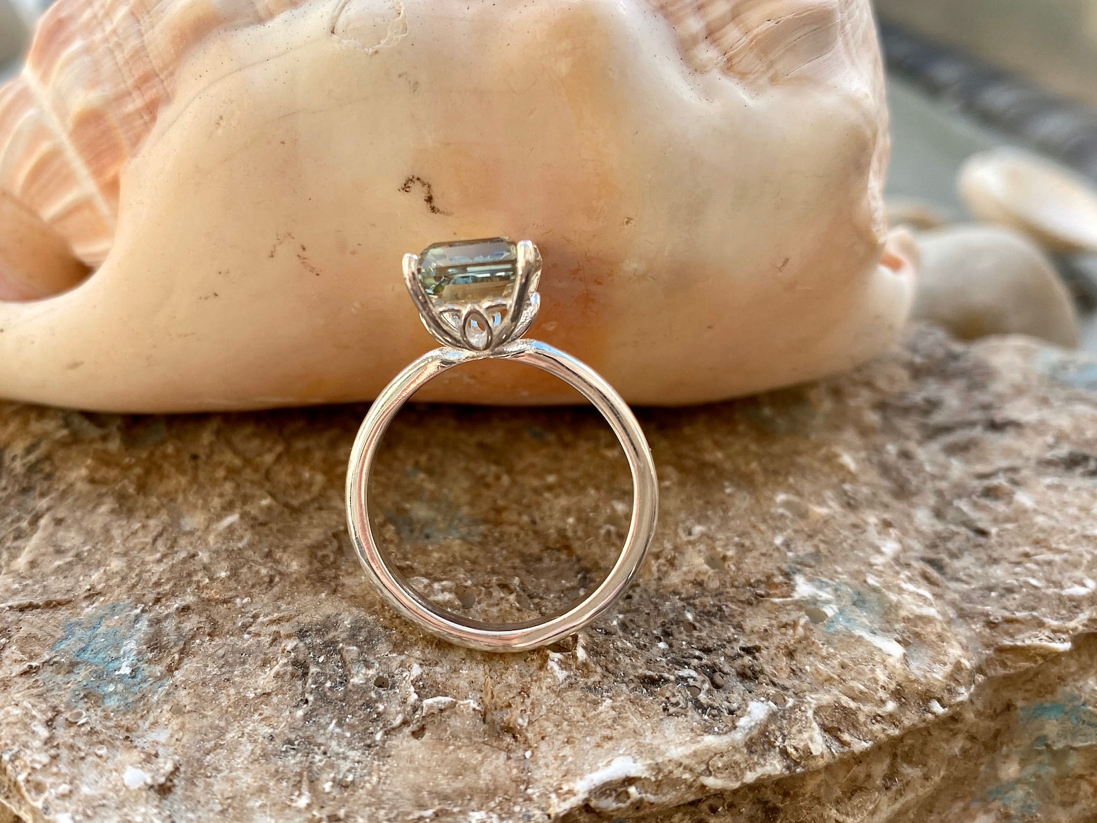 Prasiolite Ring Green Amethyst Ring Emerald Cut Prasiolite - Etsy