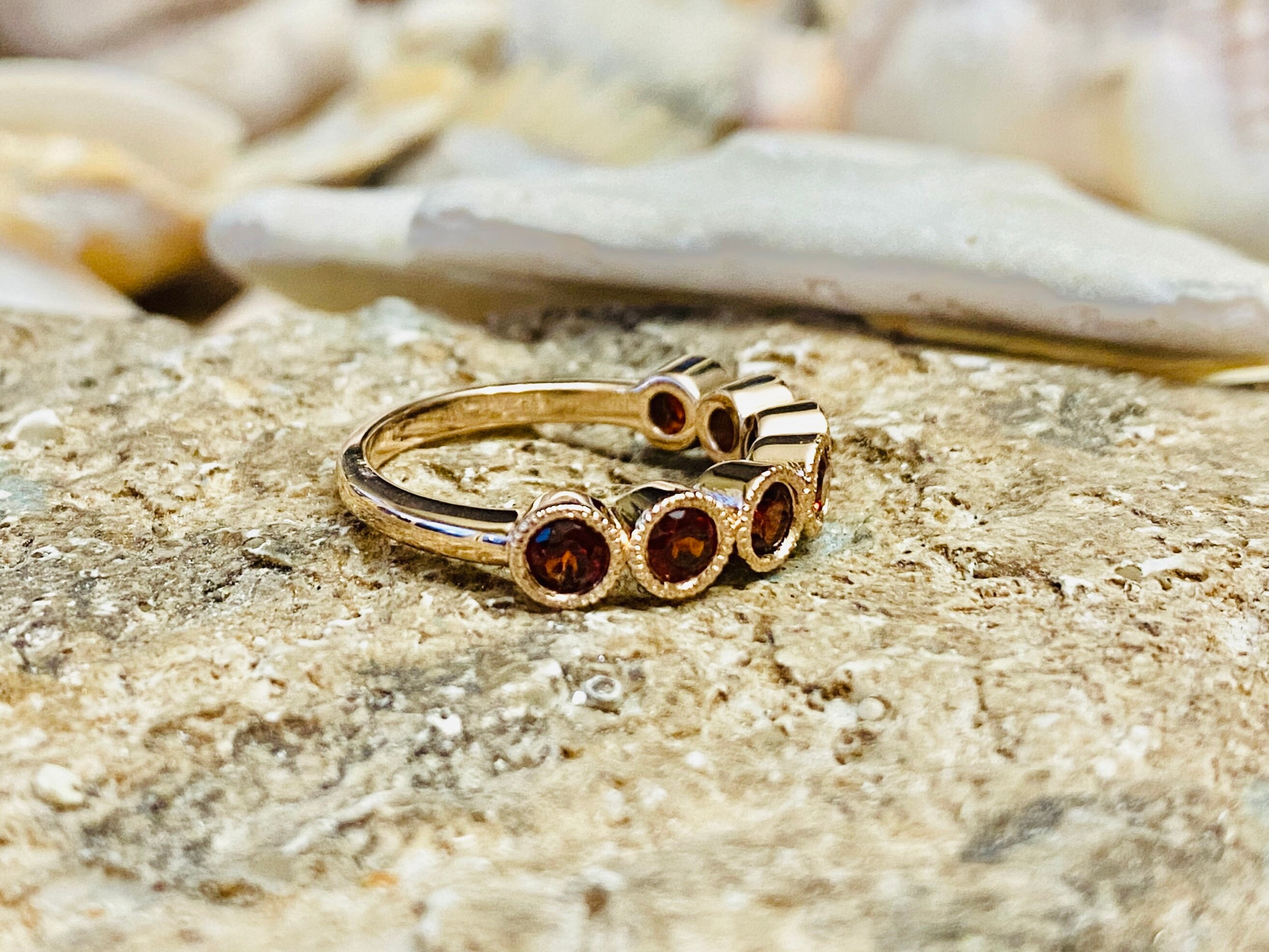 Garnet Ring Garnet Band Anniversary Band 7 Stone | Etsy