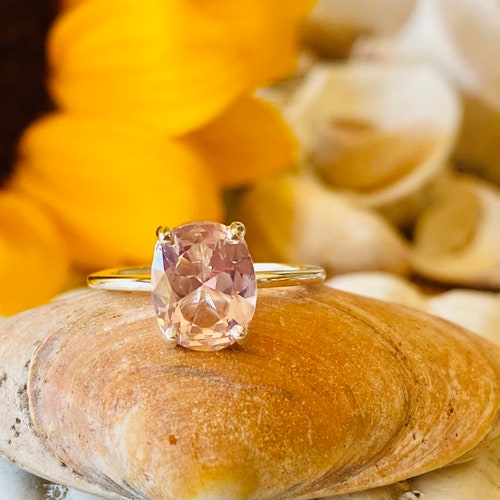 Radiant Cut Solitaire Morganite Ring Morganite Engagement | Etsy