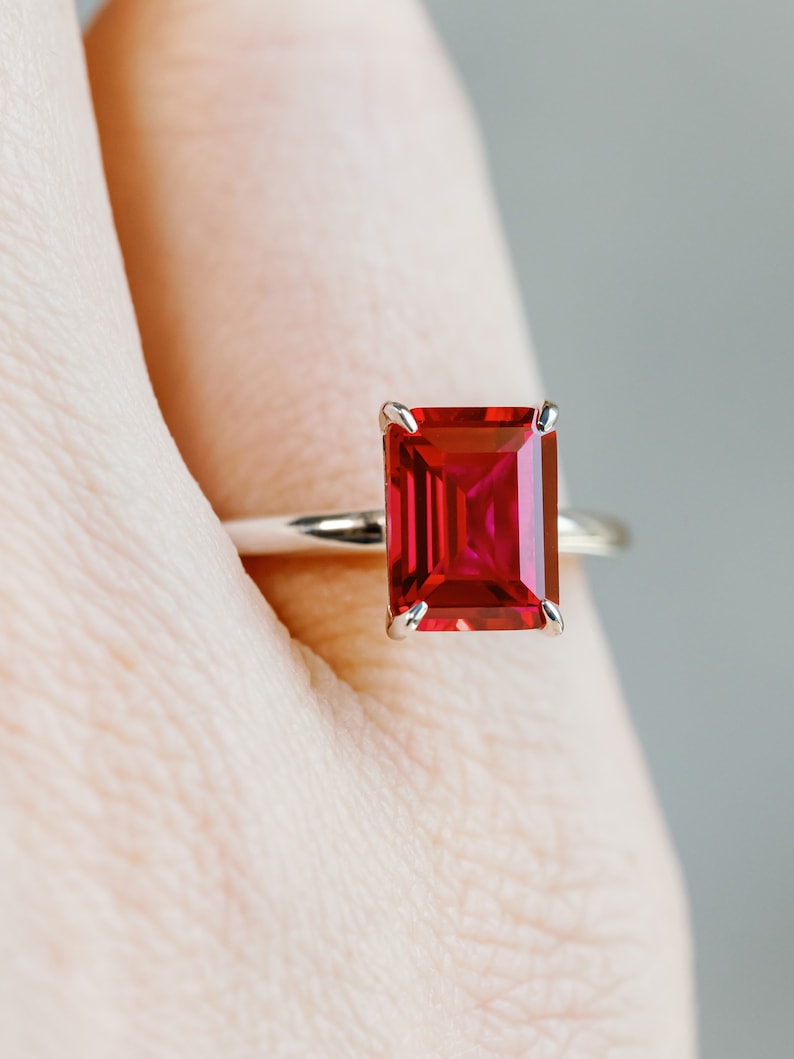14k Emerald Cut Ruby Ring, Emerald Cut Ruby, Ruby Engagement Ring ...