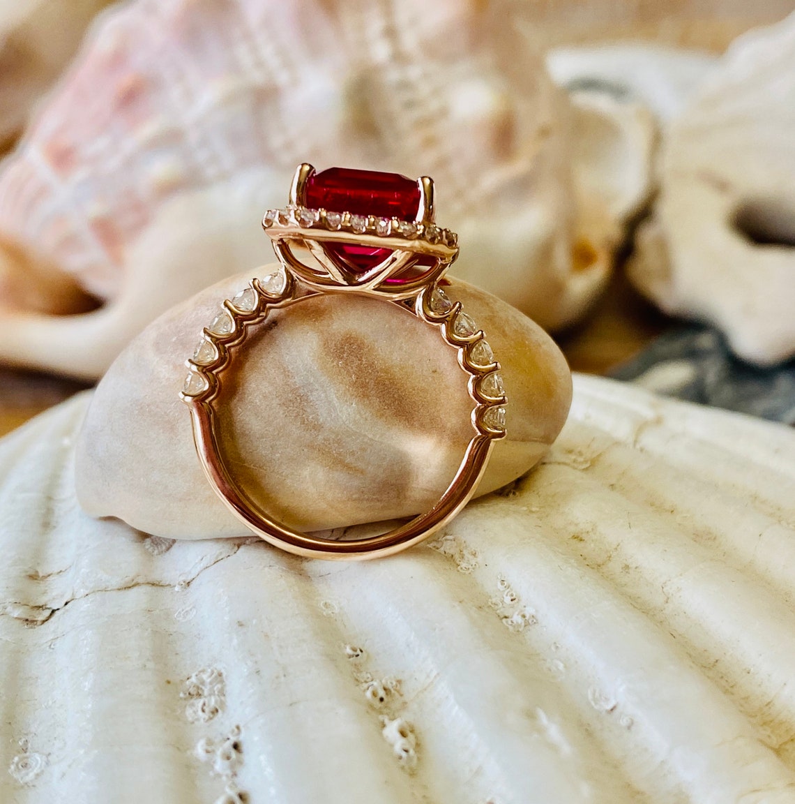 Asscher Cut Ruby Engagement Ring Moissanite Engagement Ring | Etsy