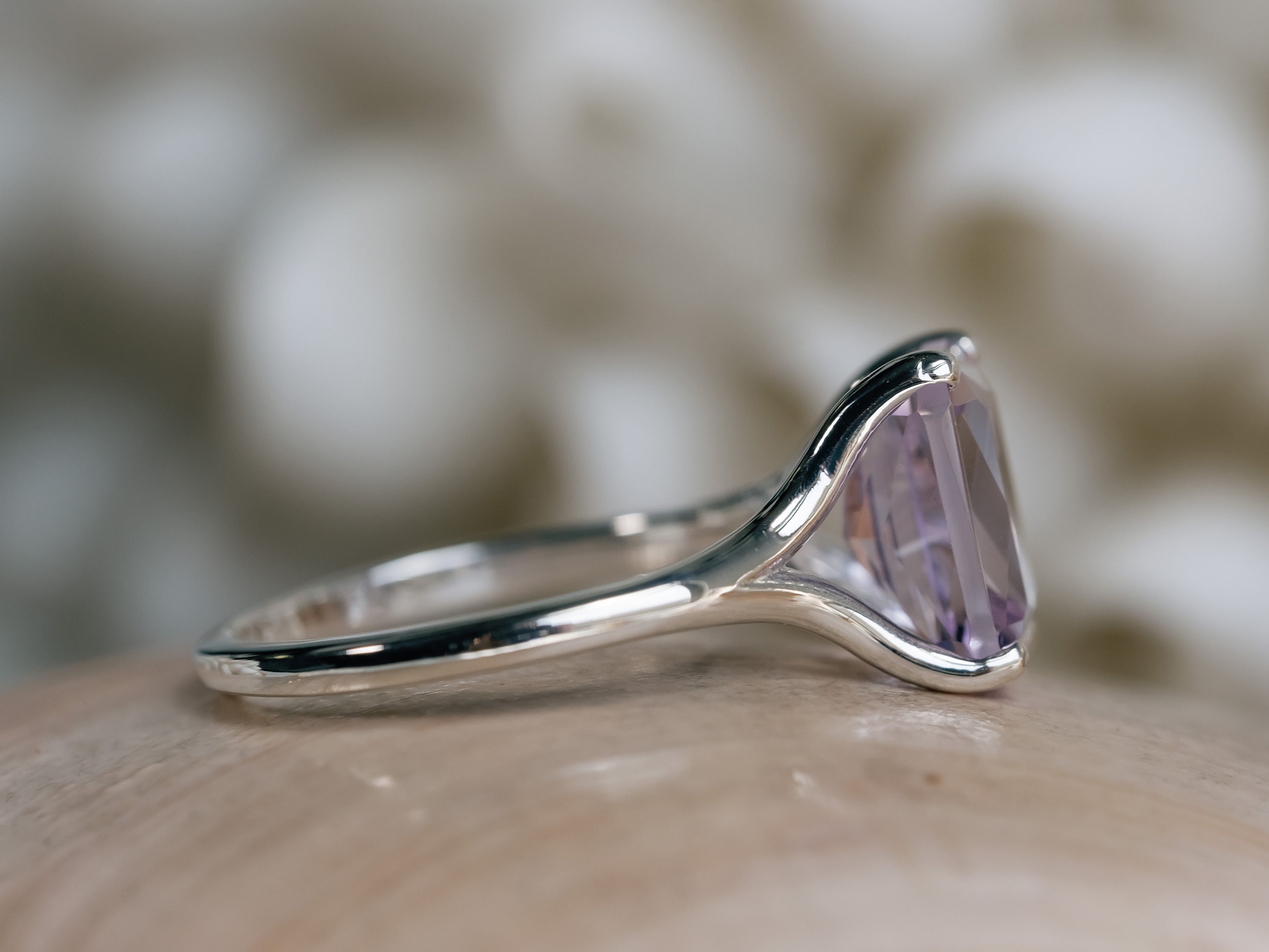 14k Rose De France Amethyst Ring, Radiant Cut Amethyst Ring, Sterling ...