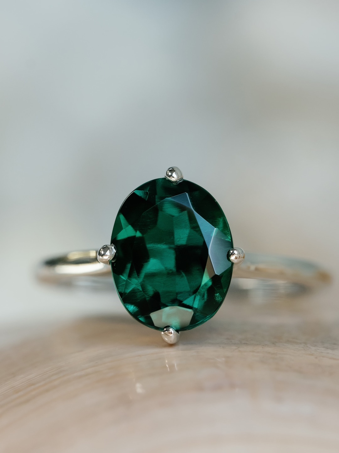14k Emerald Ring, Green Emerald Ring, Oval Cut Emerald, 3.00ct Emerald ...