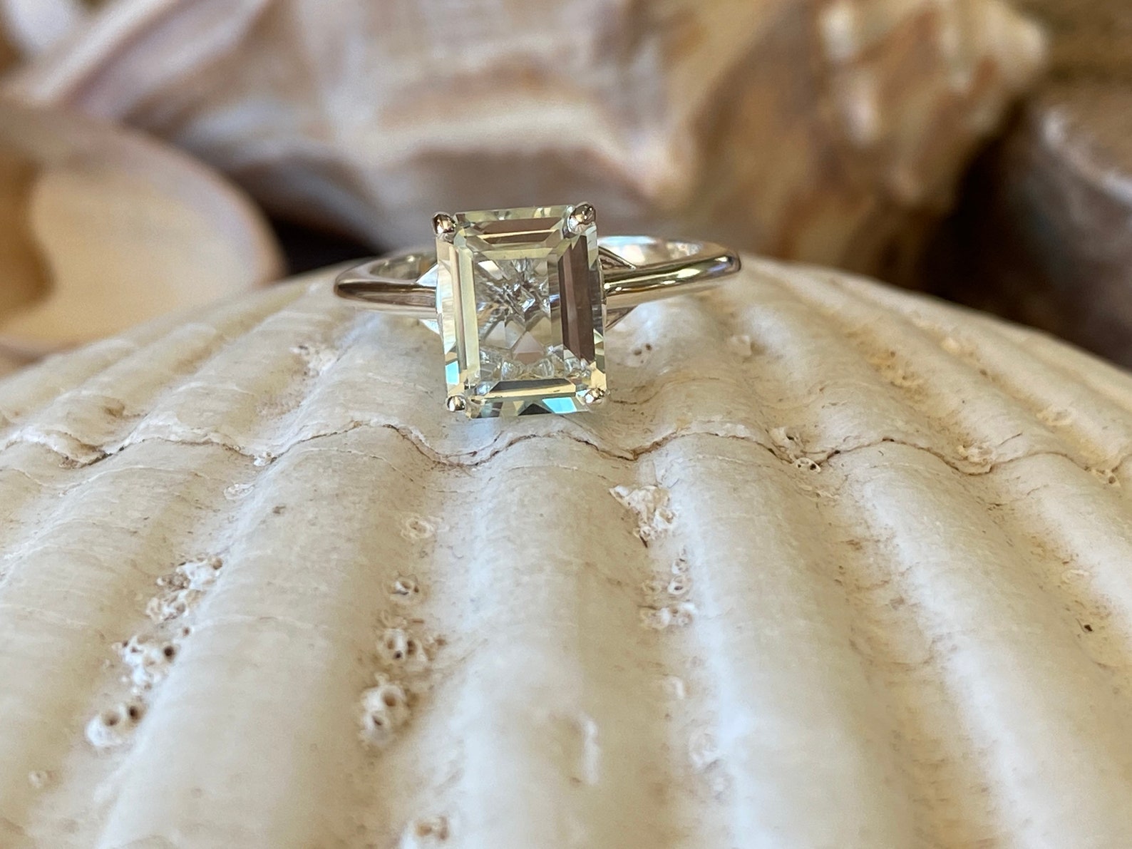 Prasiolite Ring Green Amethyst Ring Emerald Cut Prasiolite | Etsy