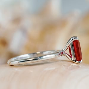 14k Emerald Cut Ruby Ring, Emerald Cut Ruby, Ruby Engagement Ring, Solitaire Setting, Sterling ...
