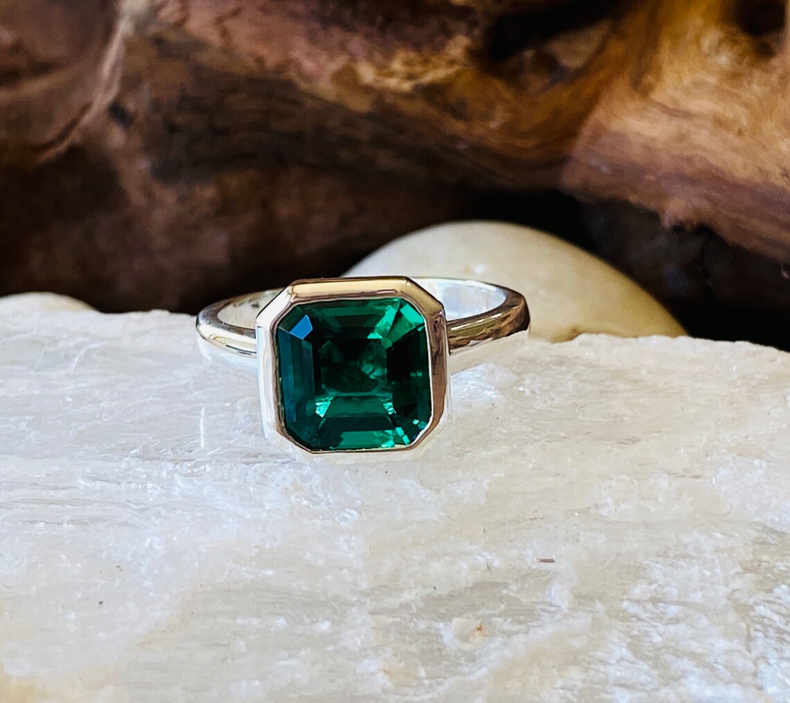 Asscher Cut Emerald Ring Emerald Engagement Ring Asscher Cut - Etsy