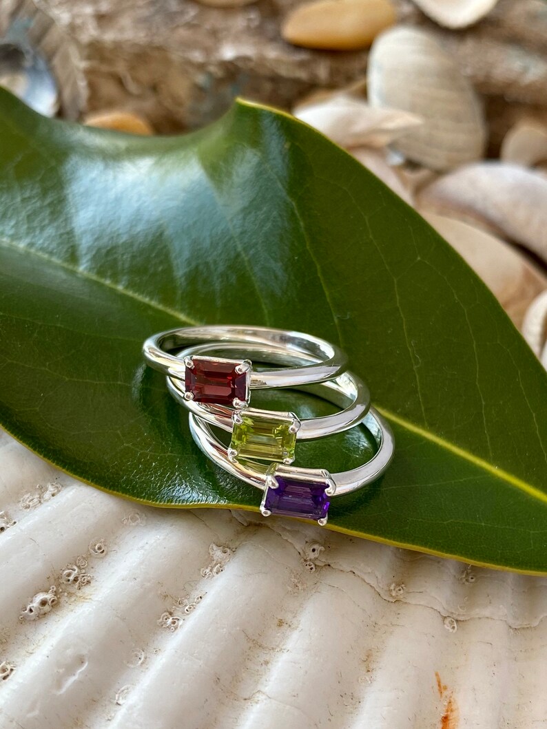 Peridot Ring Peridot Engagement Ring Emerald Cut Peridot | Etsy