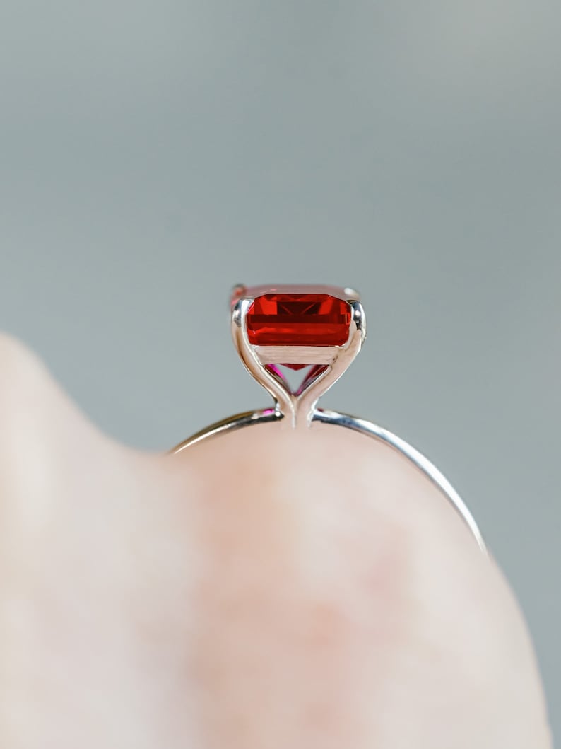 14k Emerald Cut Ruby Ring, Emerald Cut Ruby, Ruby Engagement Ring ...