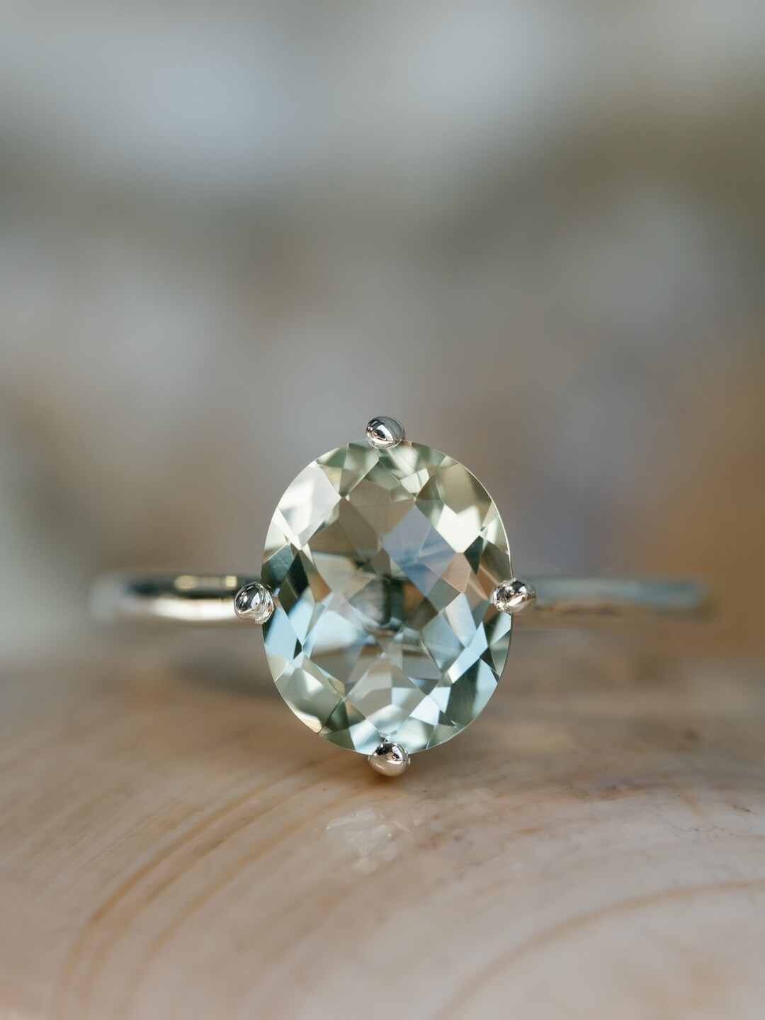 Prasiolite Ring, Green Amethyst Ring, Prasiolite Solitaire Ring, Oval Prasiolte Ring, 14k ...