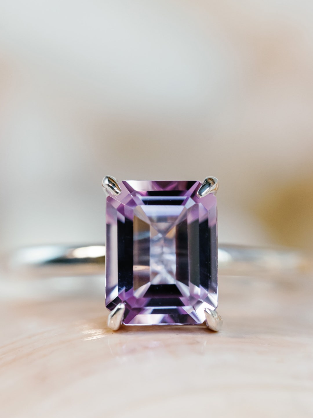 14k Rose De France Amethyst Ring, Emerald Cut Amethyst Ring, 2.5ct ...