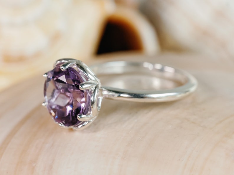 14k Rose De France Amethyst Ring, Round Amethyst Ring, Large Amethyst ...