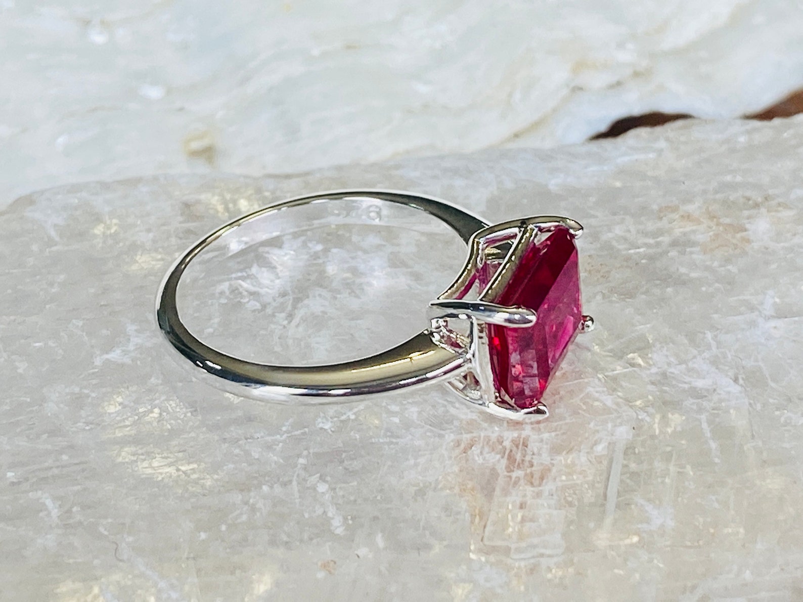14k Emerald Cut Ruby Ring, Emerald Cut Ruby, Ruby Engagement Ring, Solitaire Setting, Gold Ruby ...