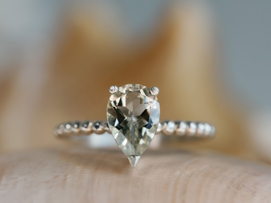 Pear Cut Prasiolite Ring, Pear Cut Prasiolite , 14k Prasiolite Ring ...