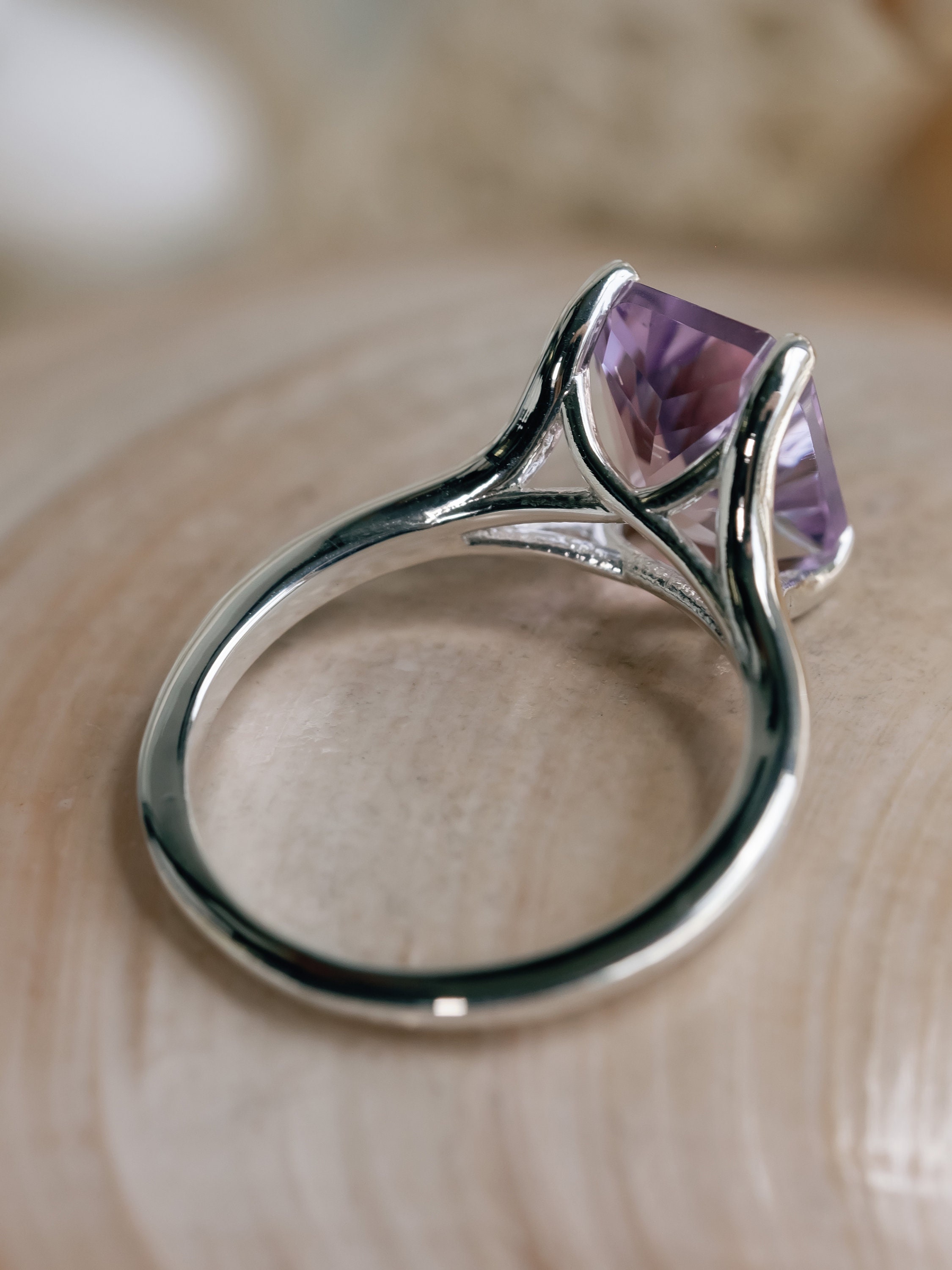 14k Rose De France Amethyst Ring, Radiant Cut Amethyst Ring, Sterling ...