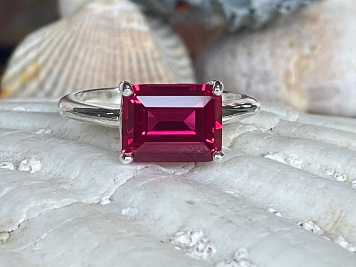 14k Emerald Cut Ruby Ring Emerald Cut Ruby Ruby Engagement | Etsy