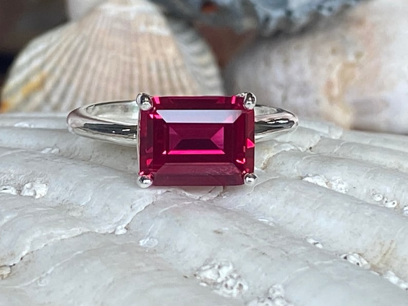 14k Emerald Cut Ruby Ring, Emerald Cut Ruby, Ruby Engagement Ring ...