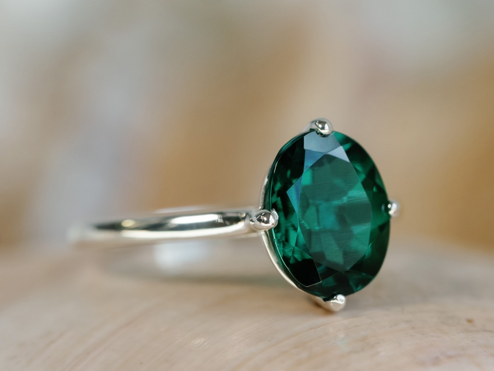 14k Emerald Ring, Green Emerald Ring, Oval Cut Emerald, 3.00ct Emerald ...