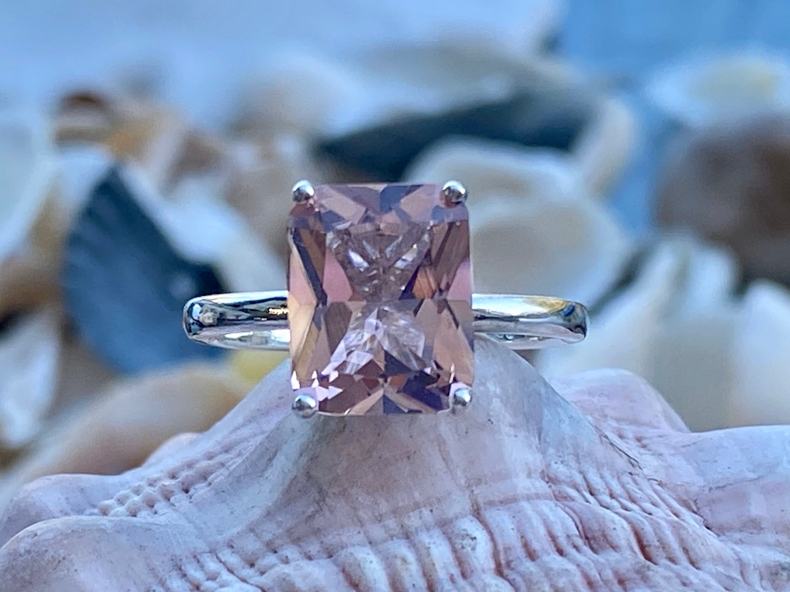 Radiant Cut Solitaire Morganite Ring Morganite Engagement - Etsy