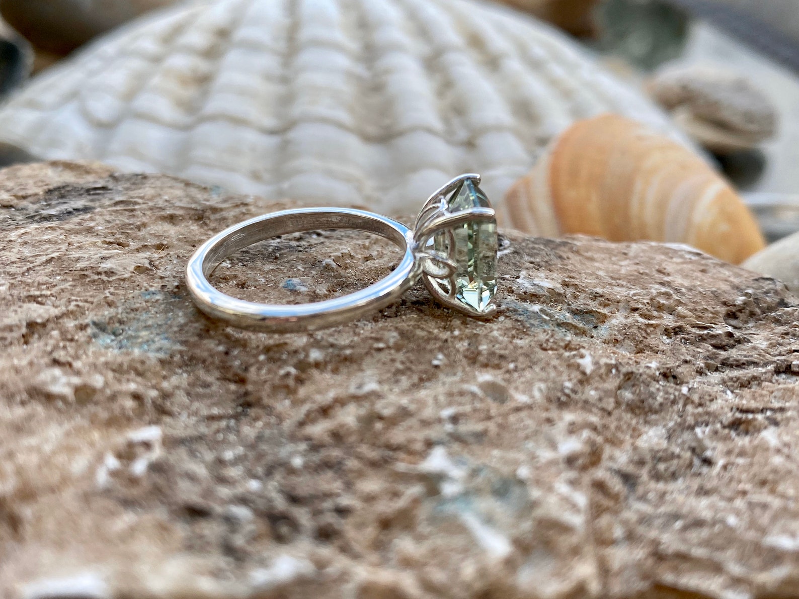 Prasiolite Ring Green Amethyst Ring Emerald Cut Prasiolite - Etsy