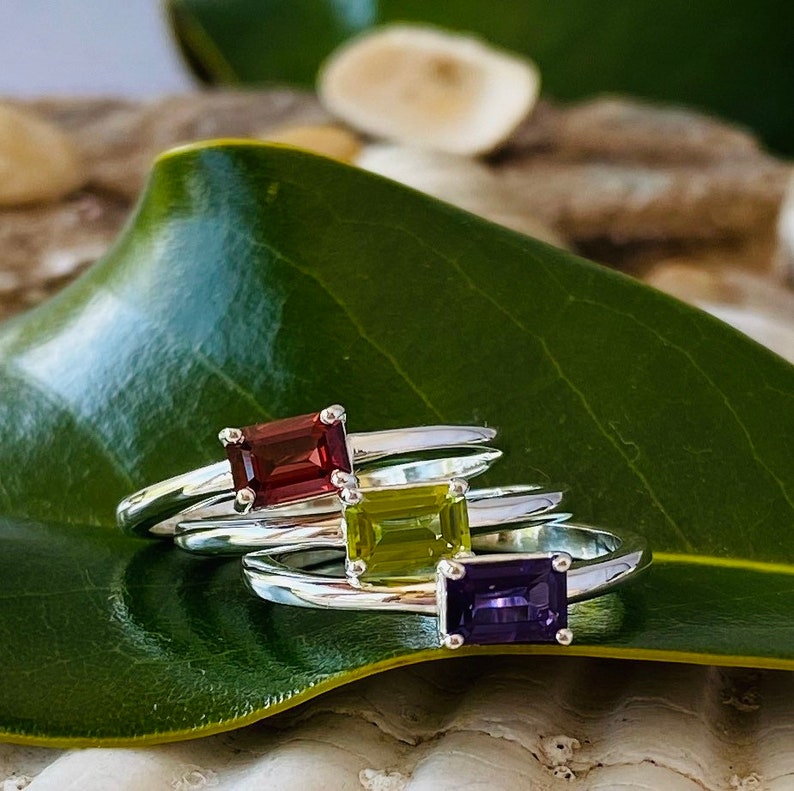 Peridot Ring Peridot Engagement Ring Emerald Cut Peridot | Etsy