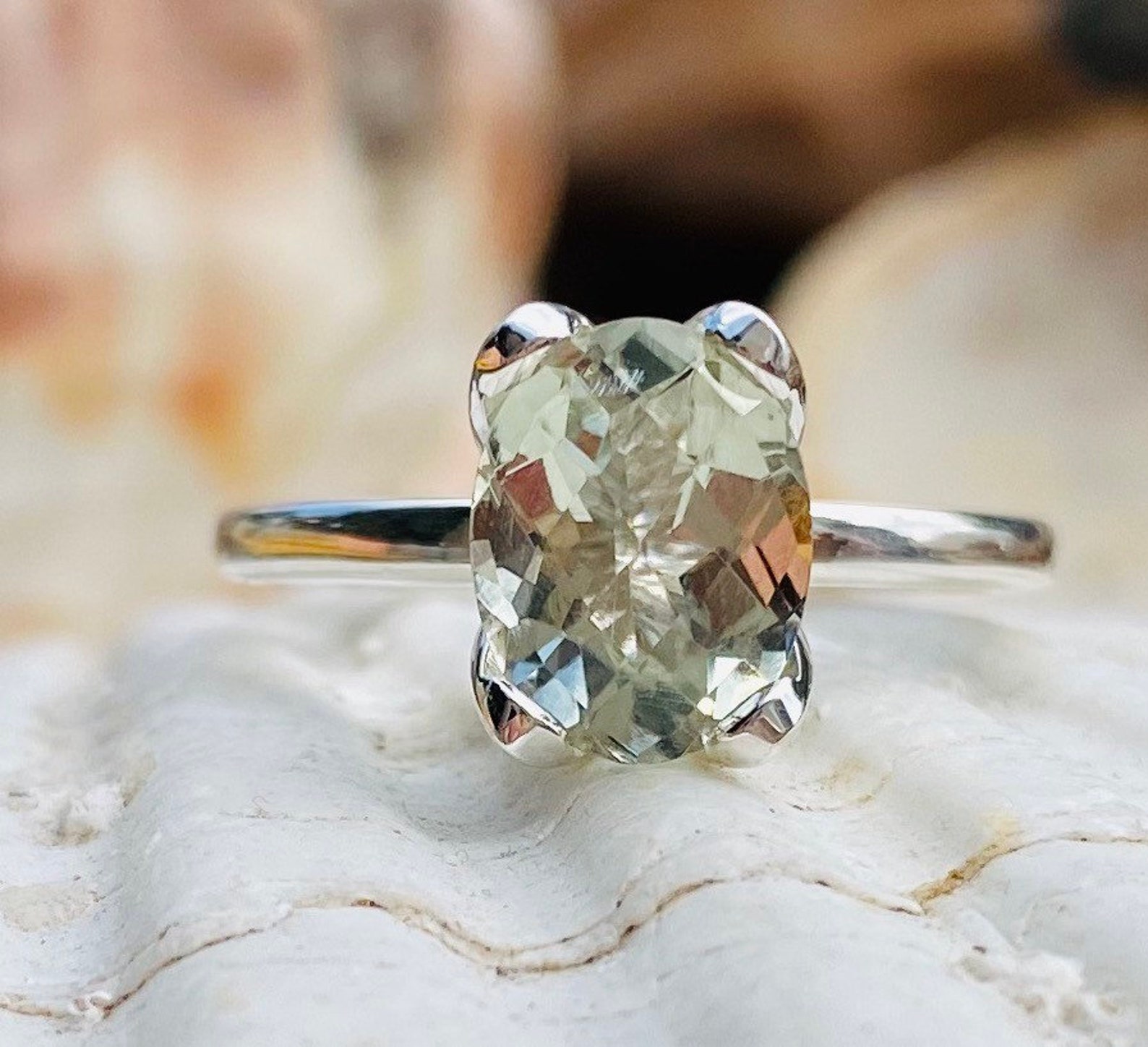 Prasiolite Ring, Green Amethyst Ring, 2.00ct Oval Ring, Prasiolite ...