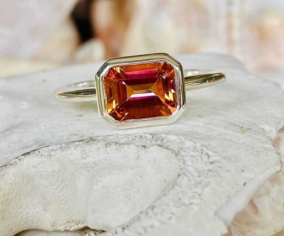 14k Sunrise Mystic Topaz Ring, Sunrise Mystic Topaz, Emerald Cut Mystic ...