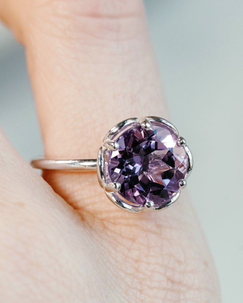 14k Rose De France Amethyst Ring, Round Amethyst Ring, Large Amethyst ...
