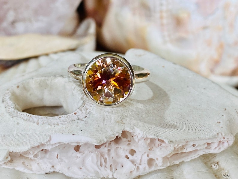 14k Round Sunrise Topaz Ring Large Sunrisetopaz Ring Sunrise - Etsy