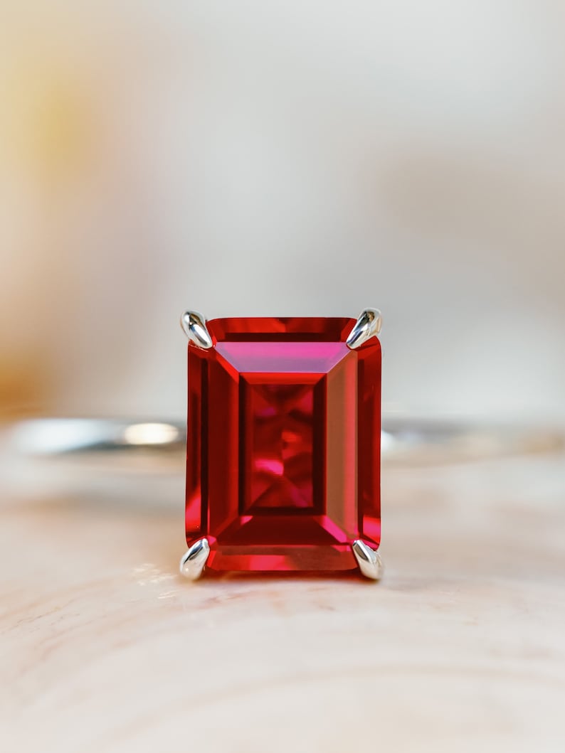 14k Emerald Cut Ruby Ring, Emerald Cut Ruby, Ruby Engagement Ring ...