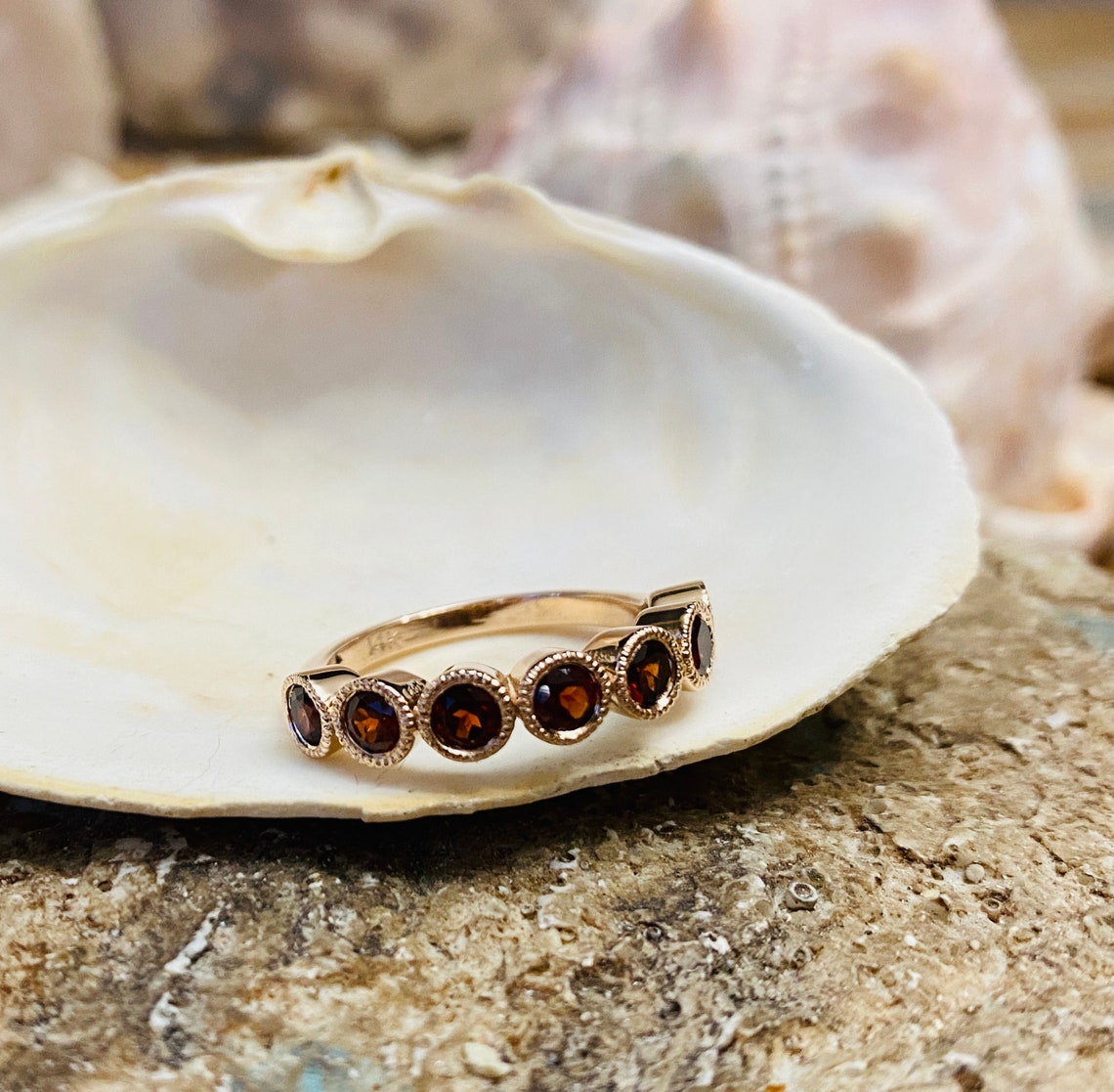 Garnet Ring Garnet Band Anniversary Band 7 Stone | Etsy